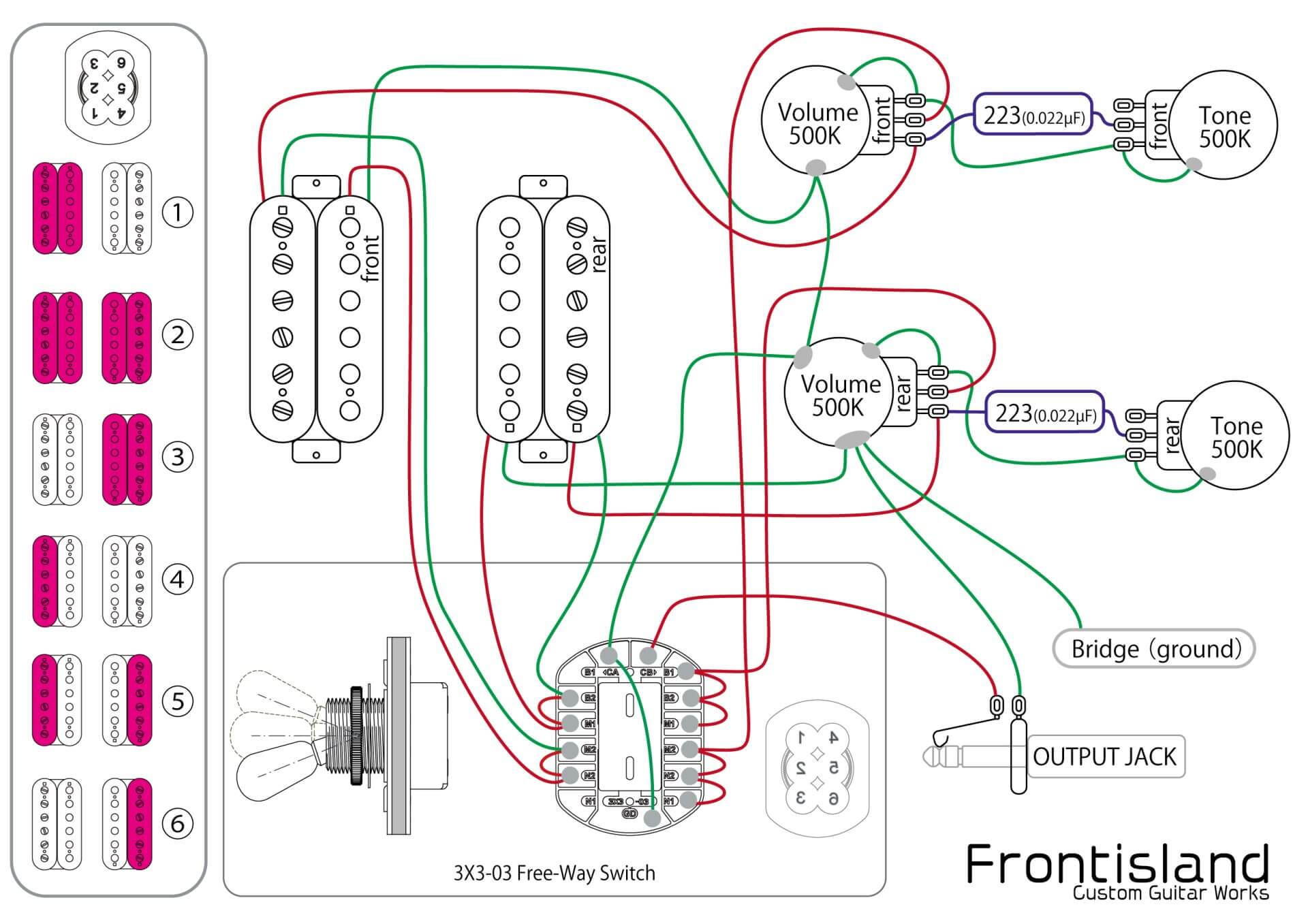 2ハムパターンのギター配線図 | Frontisland CustomGuitarWorks